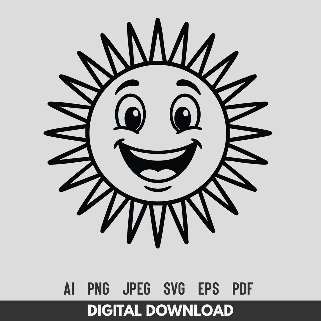 Smiling Sun SVG Happy Sun Face Line Art – Cut File for Cricut ...