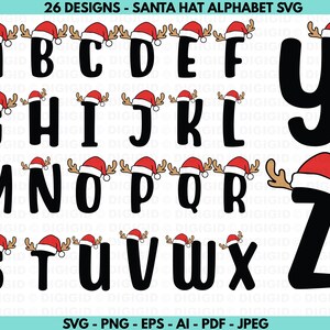Santa Hat Alphabet SVG, Christmas Letters Bundle, Reindeer Antlers Font ...