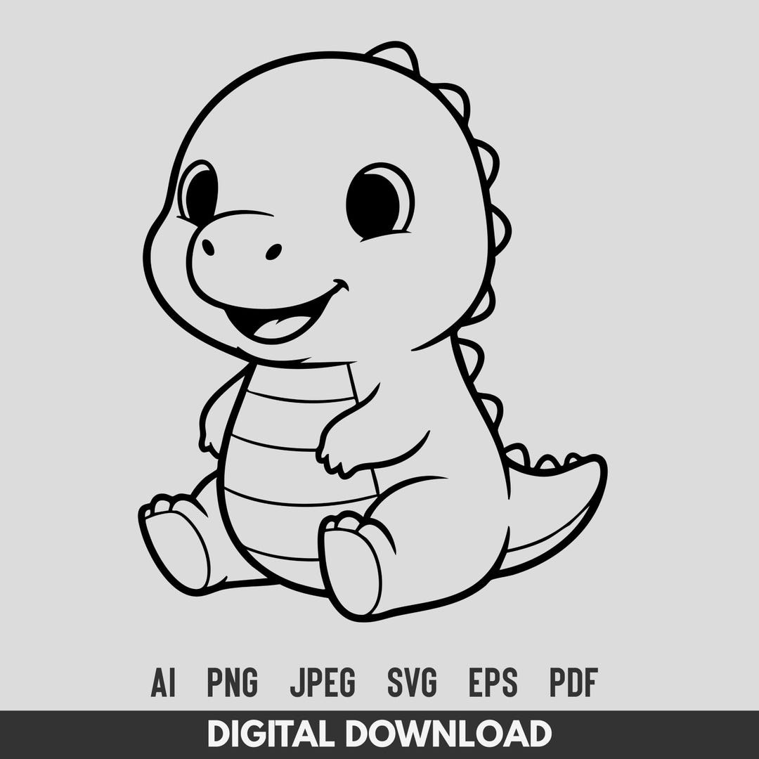 Baby Dinosaur SVG Cute Dino Line Art Cut File for Cricut and Silhouette ...