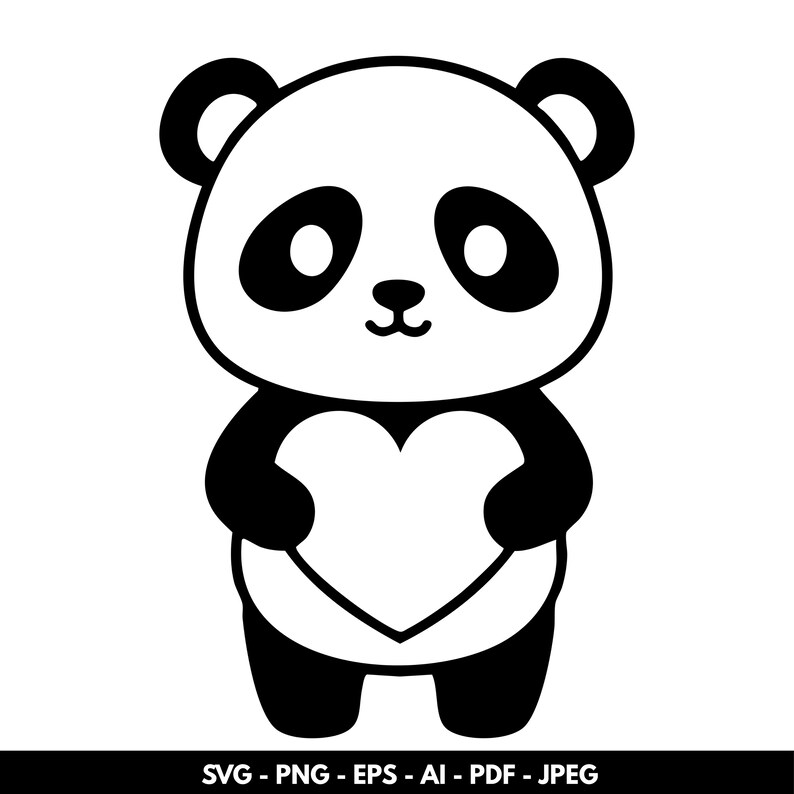 Panda Hugging Heart Svg Png: Cute Line Art for T-shirts File for Cricut ...