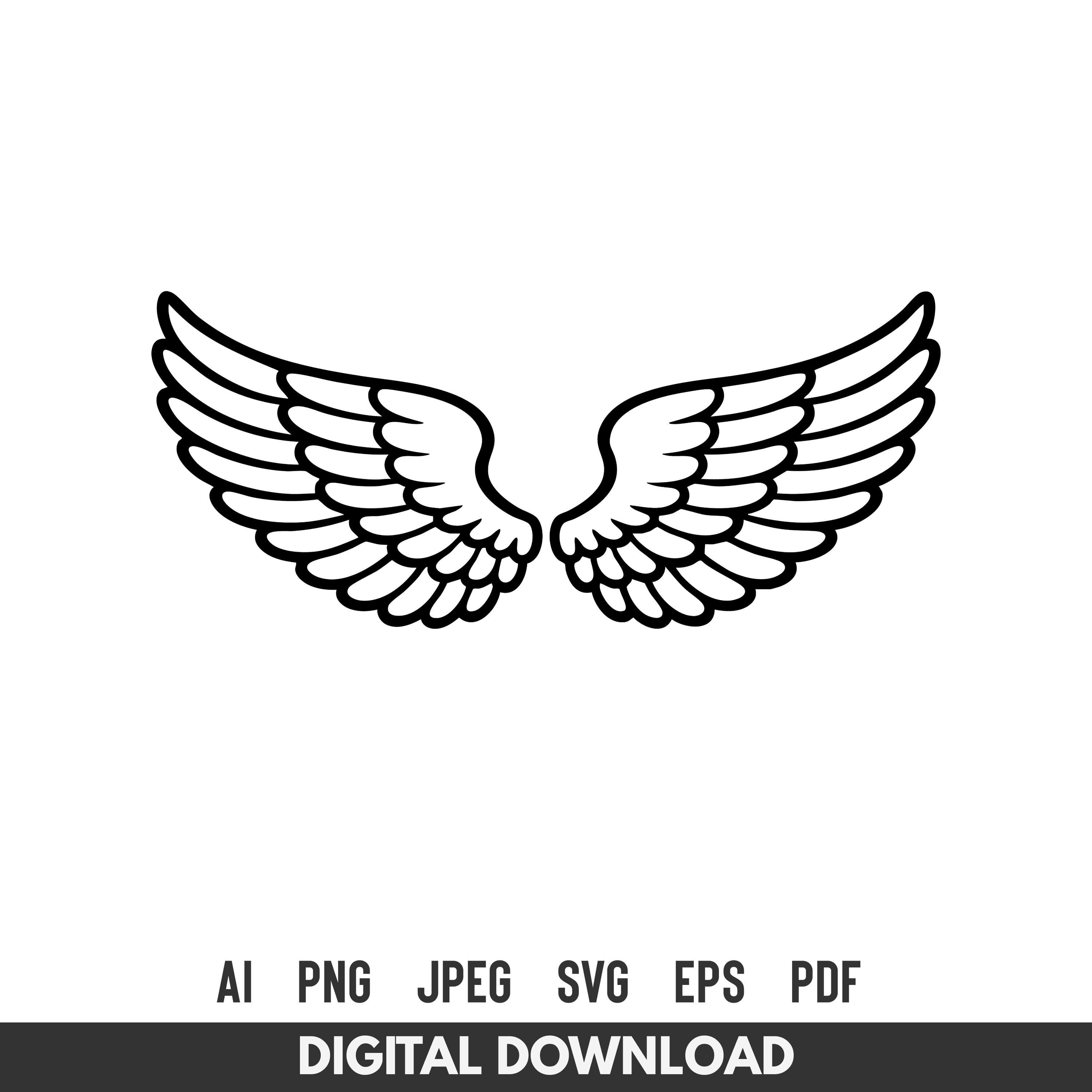 Angel Wings SVG | Symmetrical Wing Line Art Cut File for Cricut ...
