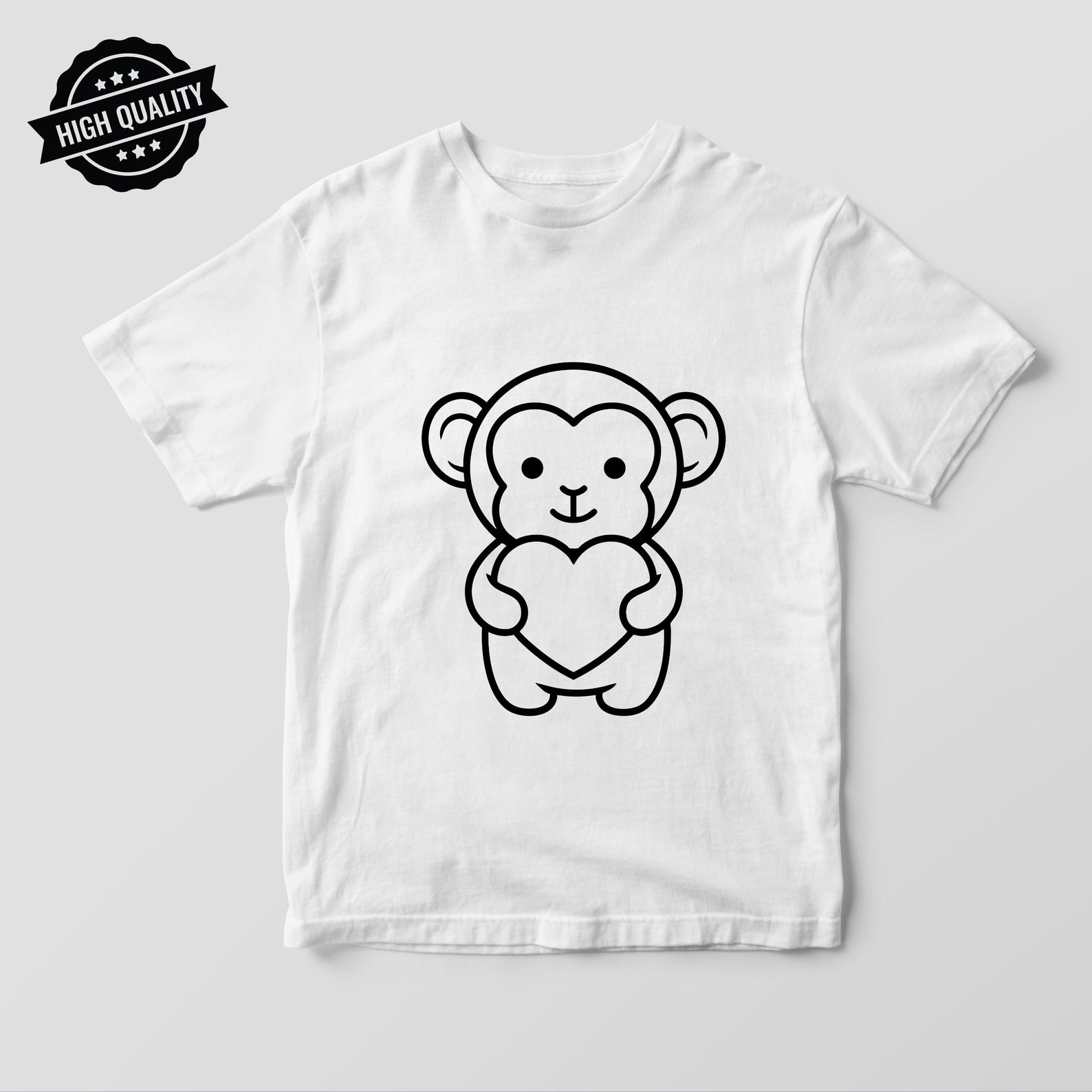 Monkey Hugging Heart Svg Cute Monkey Line Art Cut File for Cricut and ...