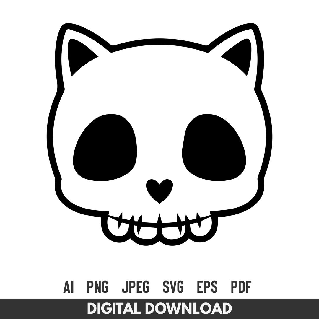 Cute Cat Skull Svg Png: Kawaii Skull Cat Cut File for Cricut Silhouette ...