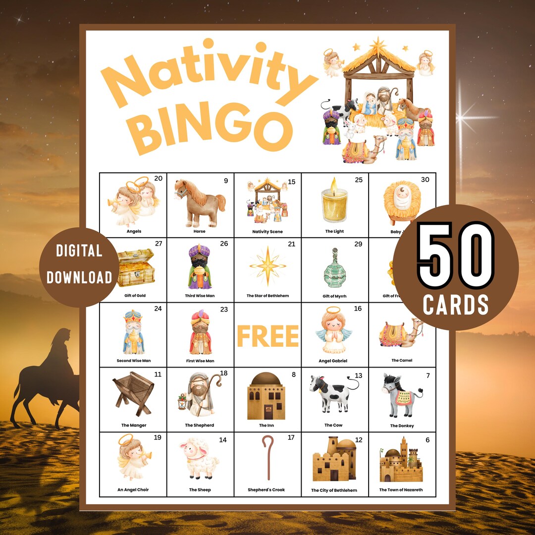 Nativity Bingo Game, 50 Nativity Bingo Cards, Christmas Bingo for Kids ...