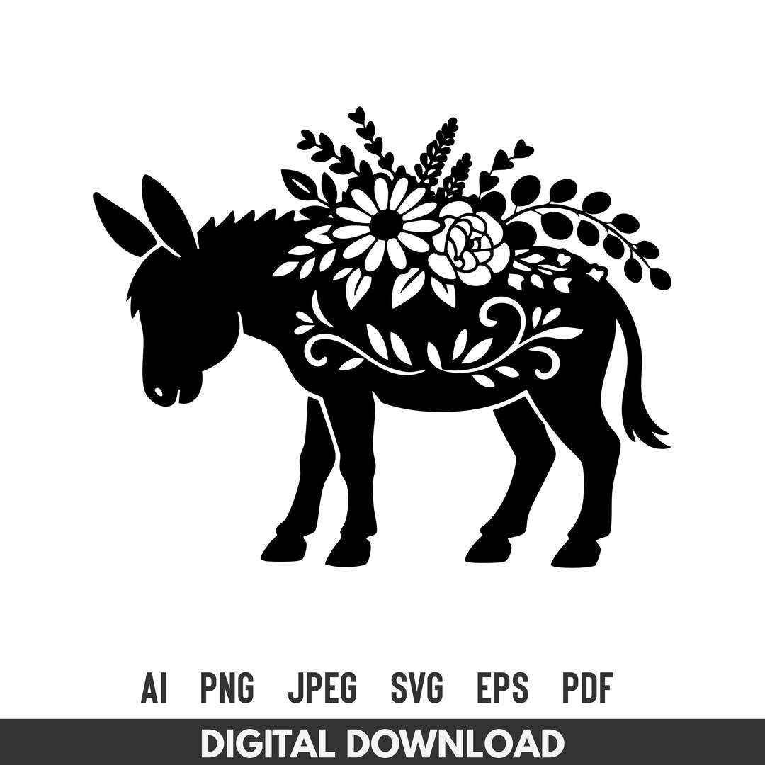 Esel SVG - Bauernhaus Esel mit Blumen - Cut File für Cricut Silhouette ...