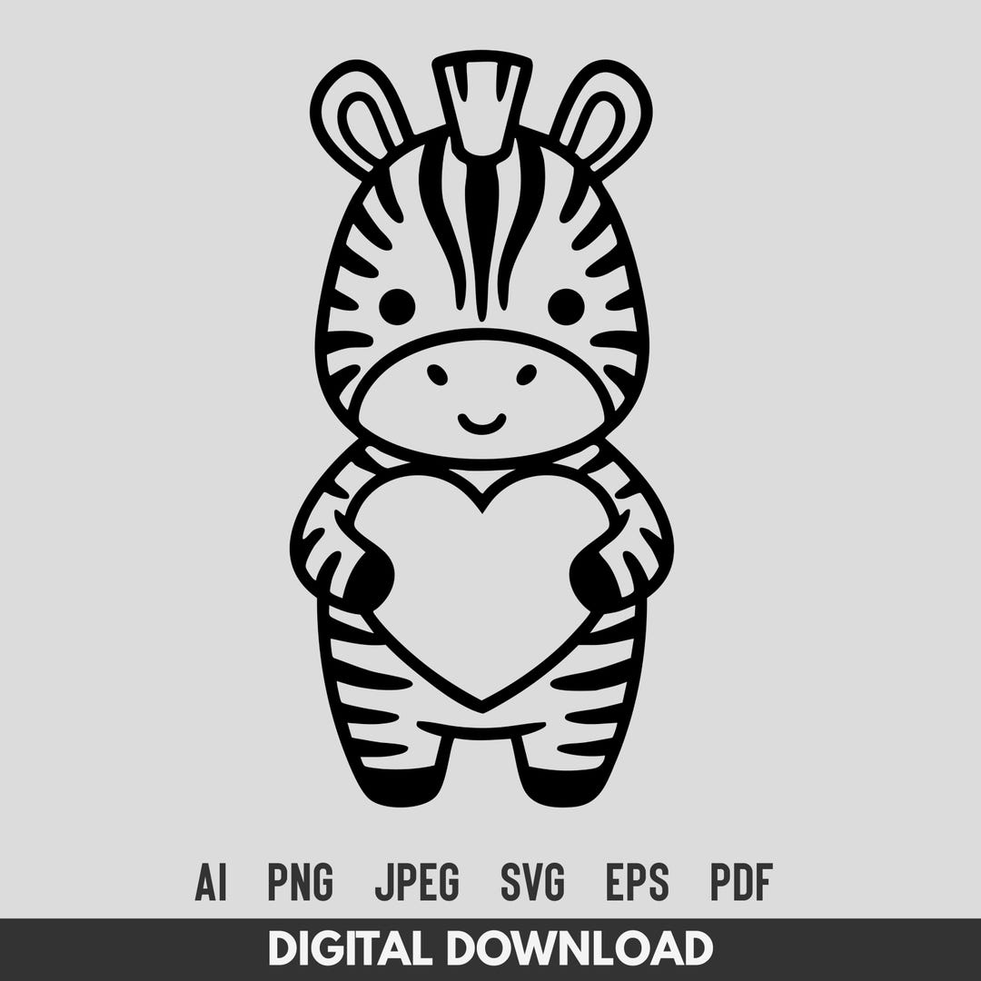 Zebra Hugging Heart SVG Cute Zebra Line Art Cut File for Cricut and ...