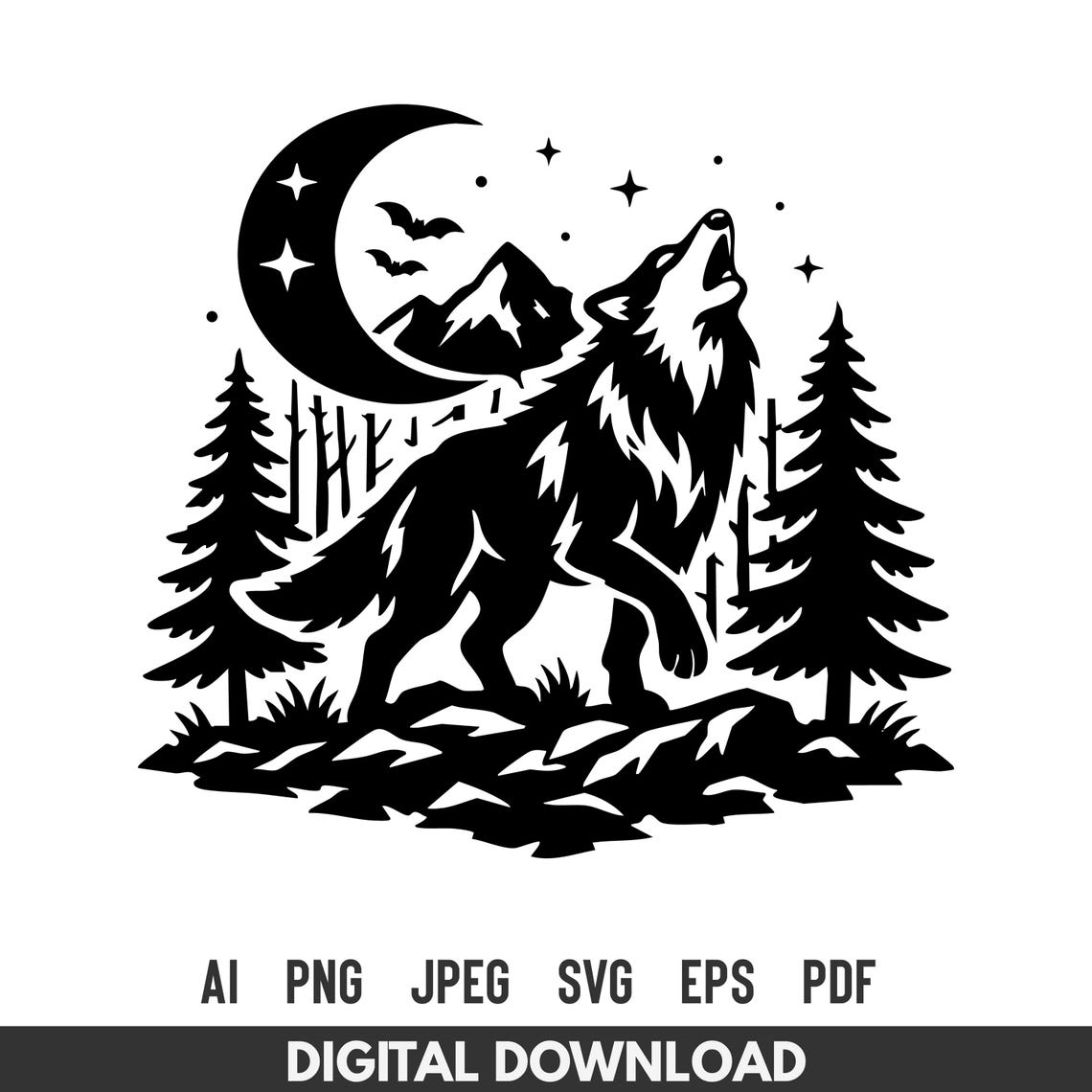 Wolf Howling SVG - Woods Cut File for Cricut Silhouette - Etsy