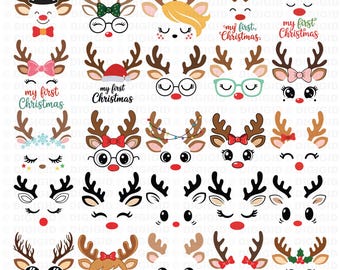 Christmas Reindeer Faces PNG Bundle, Girl Reindeer Png, Boy Reindeer ...