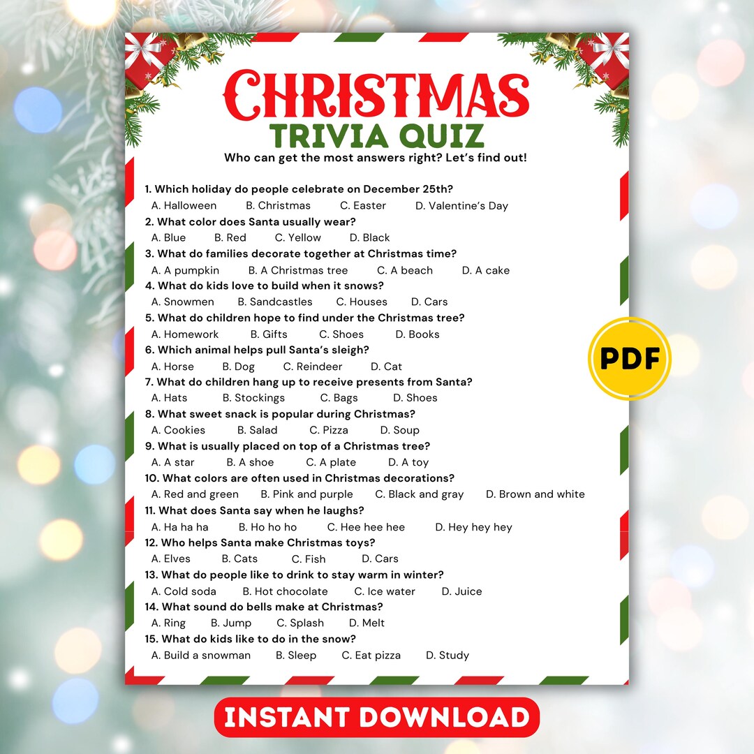 Christmas Trivia Game Printable, Christmas Trivia Quiz, Fun Christmas ...