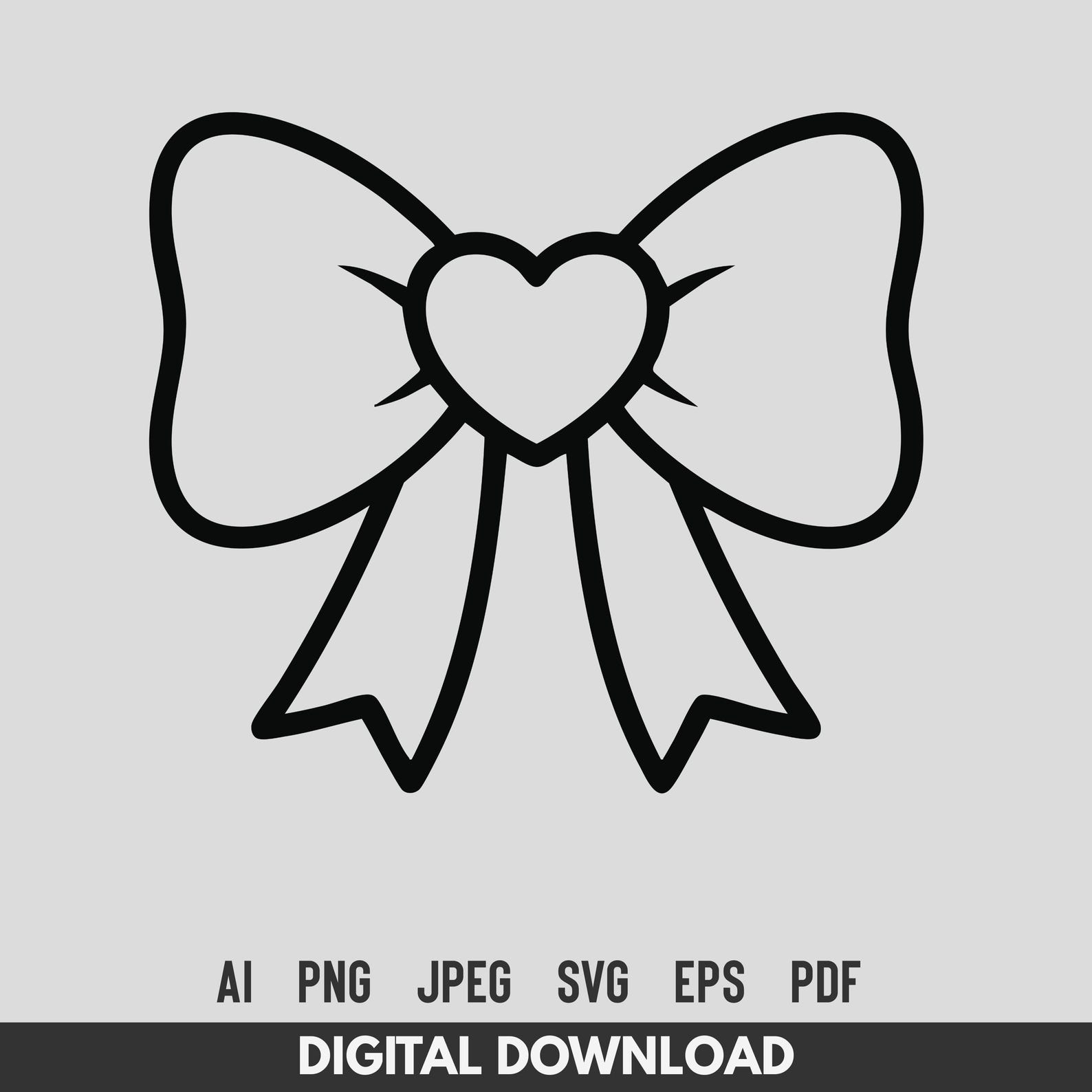 Heart Bow SVG Cute Ribbon Bow Line Art – Cut File for Cricut ...