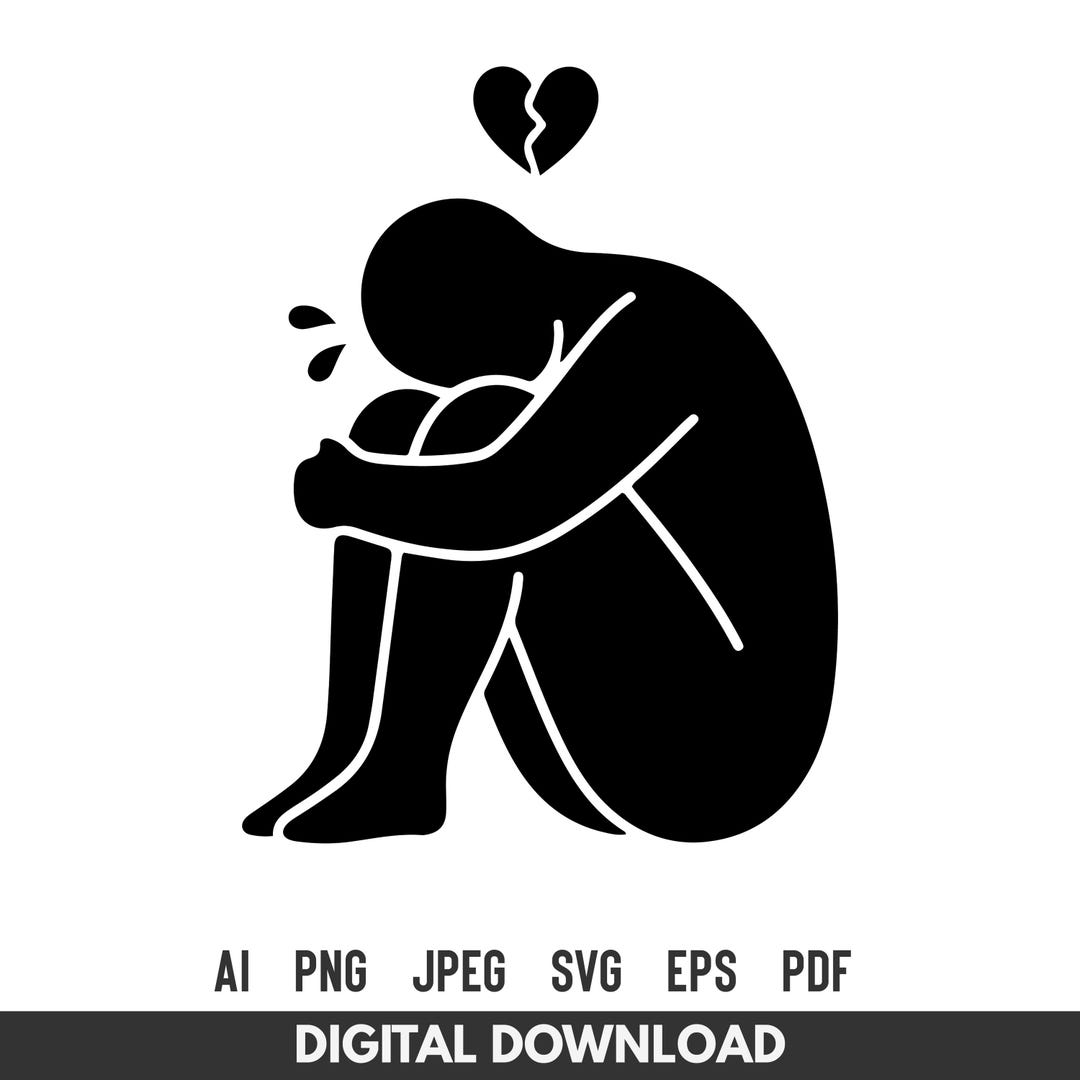 Broken Heart Silhouette Svg Png: Sad Emotional Figure Design for Cricut ...