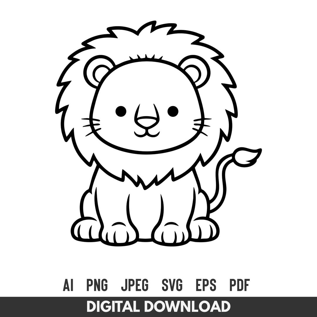 Cute Lion SVG | Baby Lion Line Art Cut File for Cricut & Silhouette - Etsy