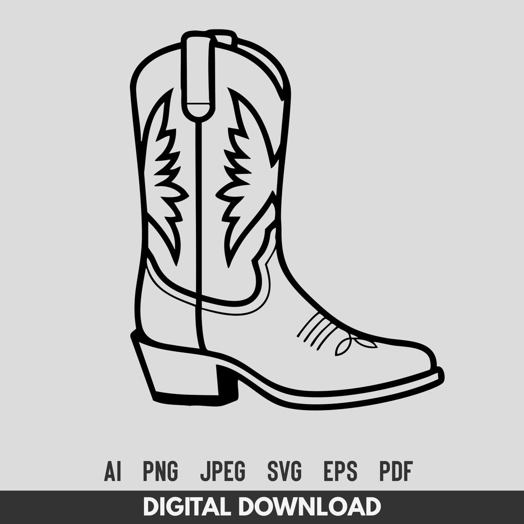 Cowboy Boot SVG: Western Boot Line Art Cut File for Cricut & Silhouette ...
