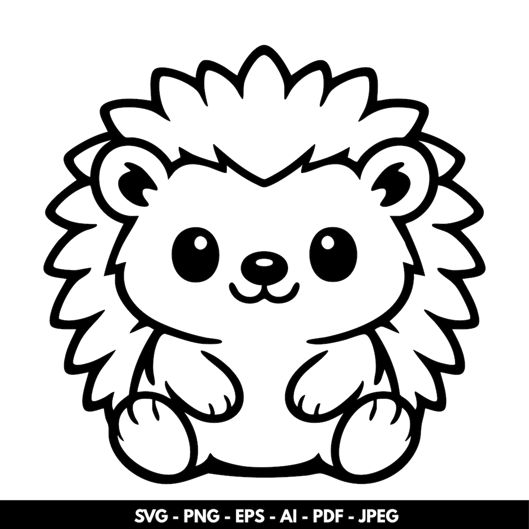 Kawaii Hedgehog SVG PNG | Cute Chibi Hedgehog Line Art | Cartoon Animal ...