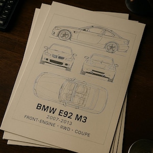 BMW E92 M3 Blueprint – Digital Download, Printable Car Engineering Wall ...
