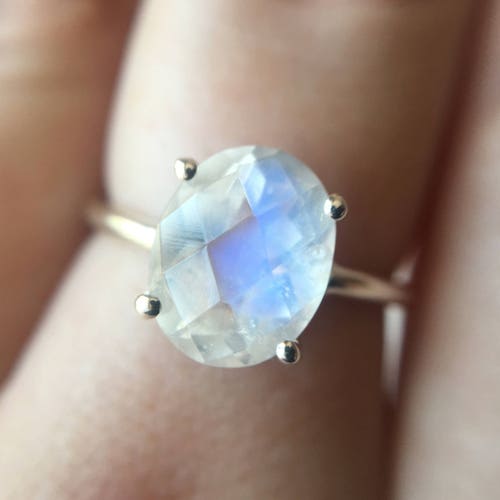 Faceted Moonstone Ring Moonstone Engagement Ring Rainbow - Etsy