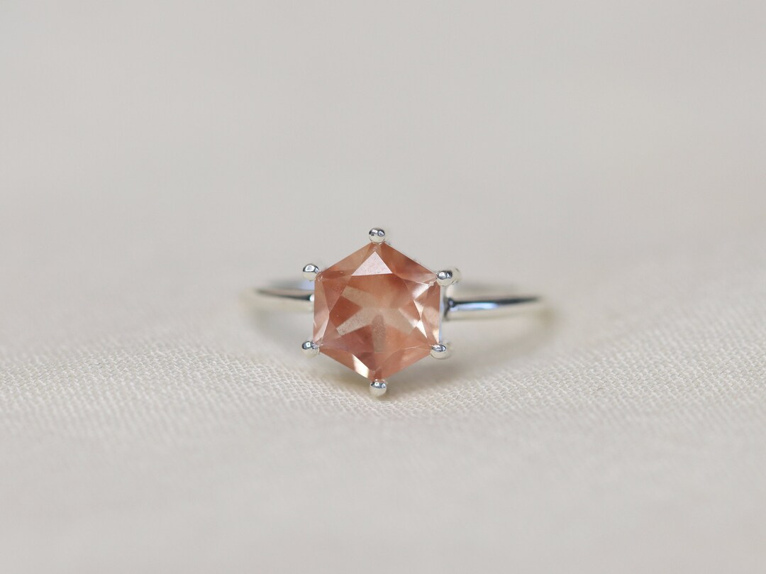 8mm Hexagon Oregon Sunstone Solitaire Ring, Faceted Oregon Sunstone ...