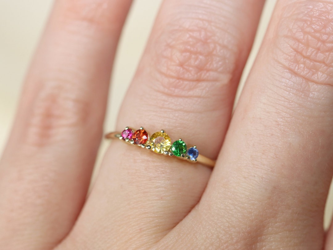 Artemis Rainbow Ring, Rainbow Sapphire Ring, Stacking Rainbow Ring, September Birthstone Ring ...