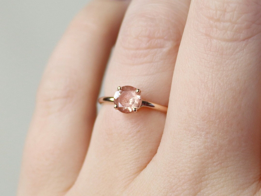Oregon Sunstone Solitaire Ring, 6mm Faceted Round, Oregon Sunstone ...