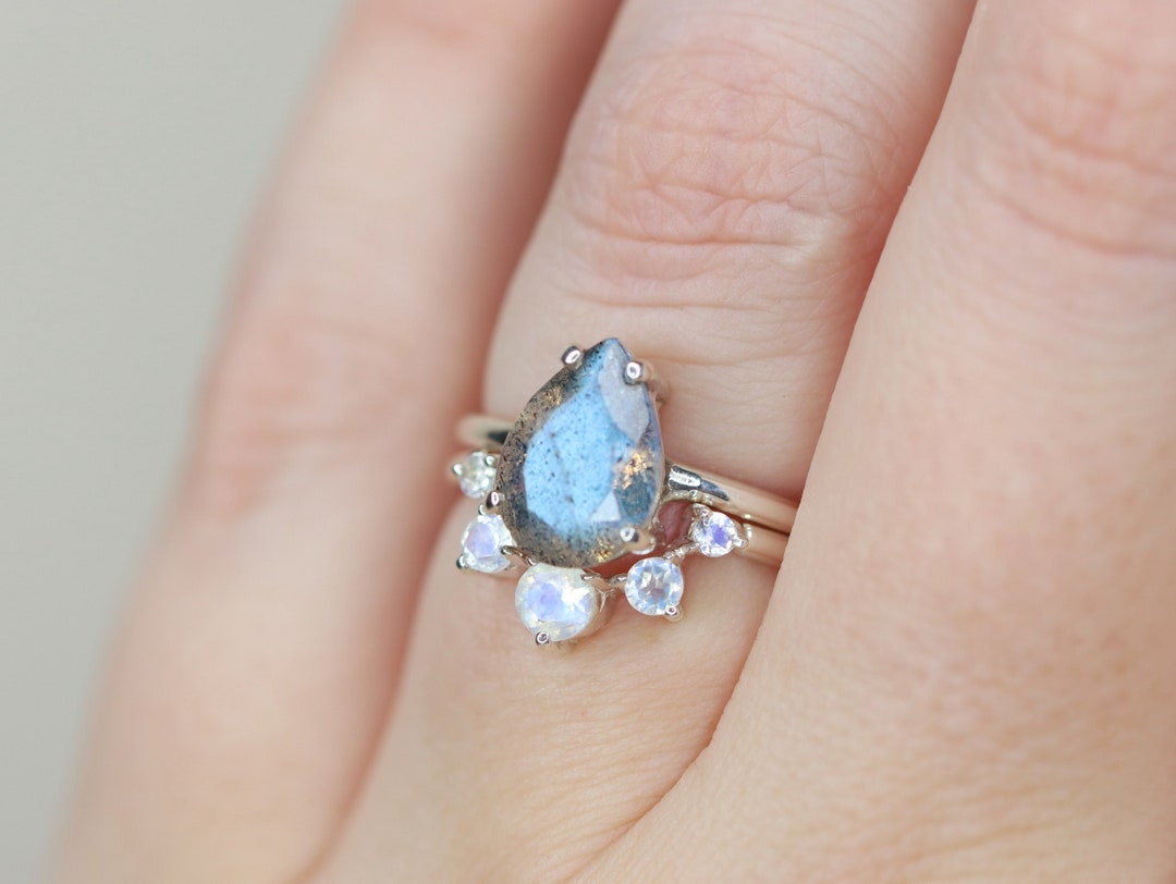 Artemis Crown Bridal Set With Labradorite and Moonstone, Pear Cut ...