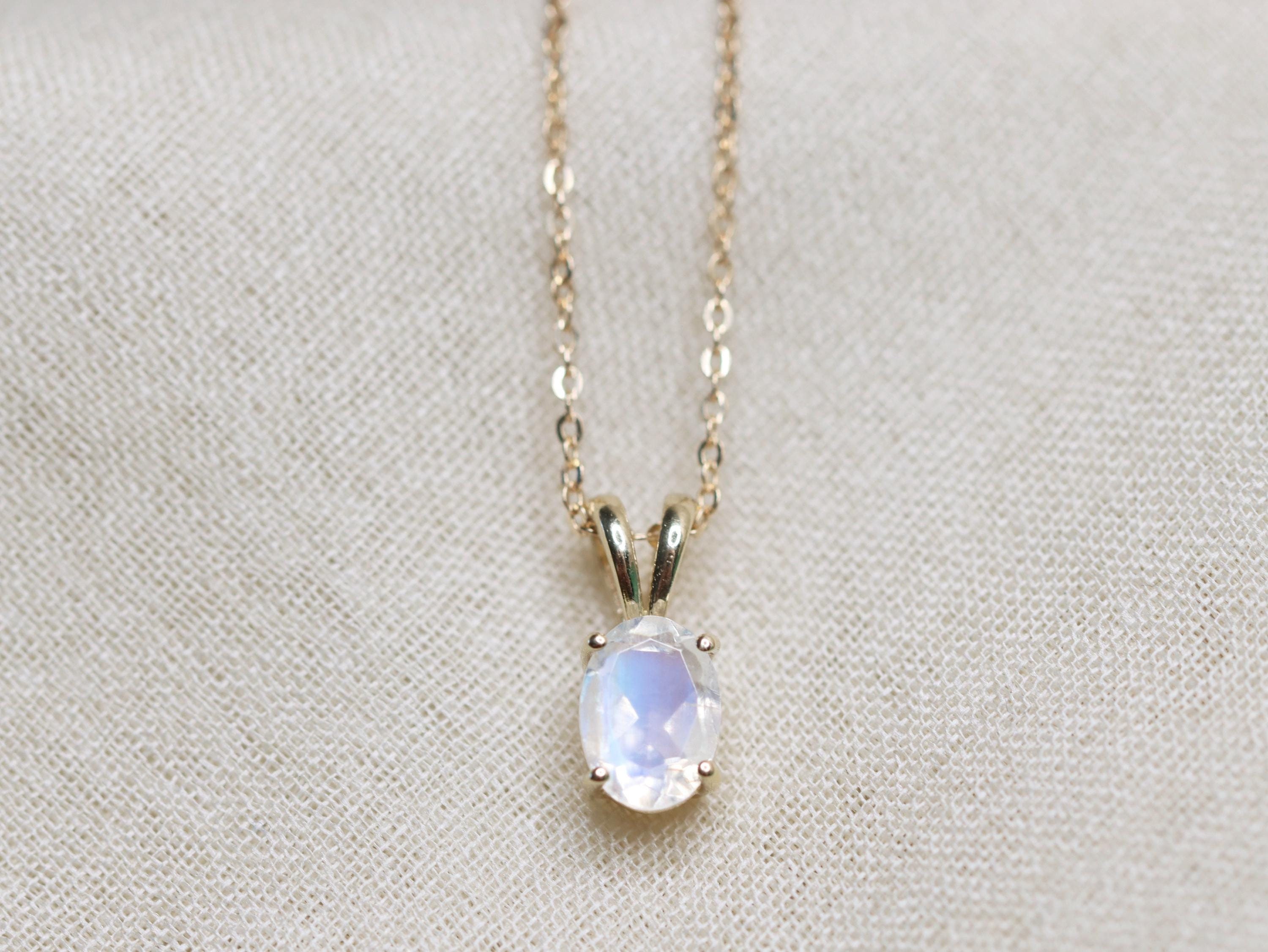 Oval Moonstone Pendant Necklace, 7x5 Oval Faceted Moonstone Necklace ...