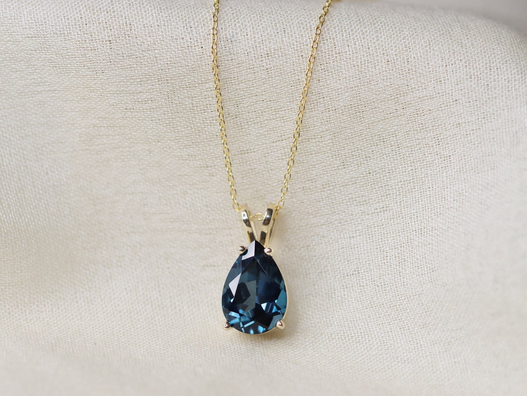 London Blue Topaz Necklace, 13x9 Pear Cut London Blue Topaz, Something ...