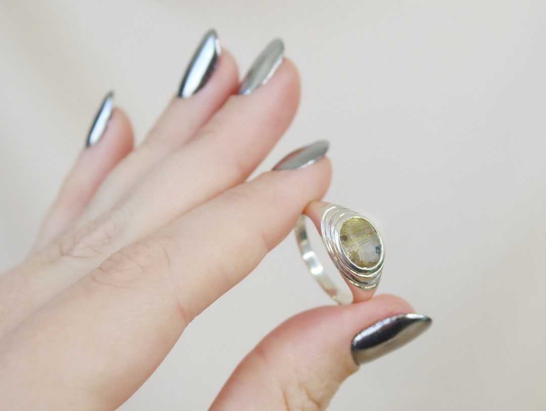 Pond Ring With Golden Rutilated Quartz, Sculptural Signet Ring, Bezel ...