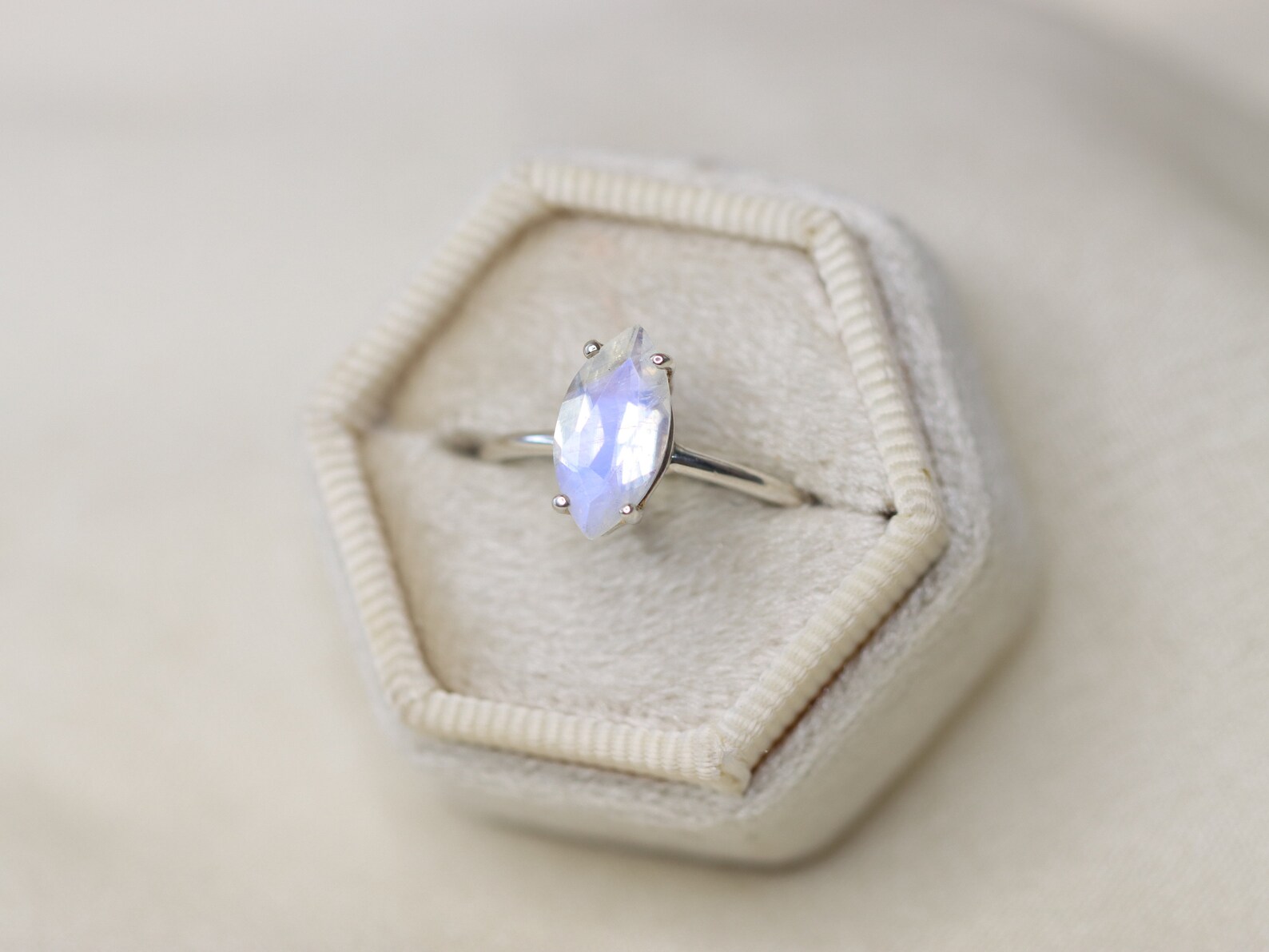 Faceted Moonstone Ring Moonstone Engagement Ring Rainbow - Etsy