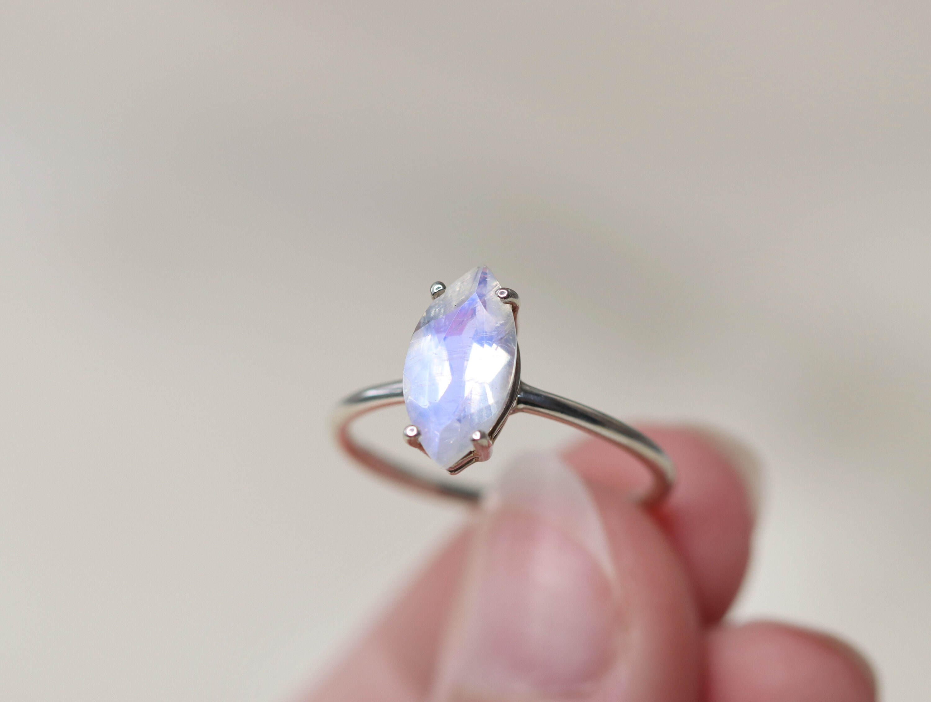 Faceted Moonstone Ring Moonstone Engagement Ring Rainbow - Etsy