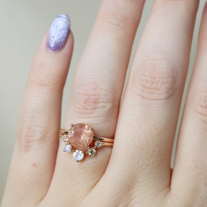Sun and Moon Artemis Crown Ring Set, Oregon Sunstone and Moonstone Bridal Set, Engagement Ring ...