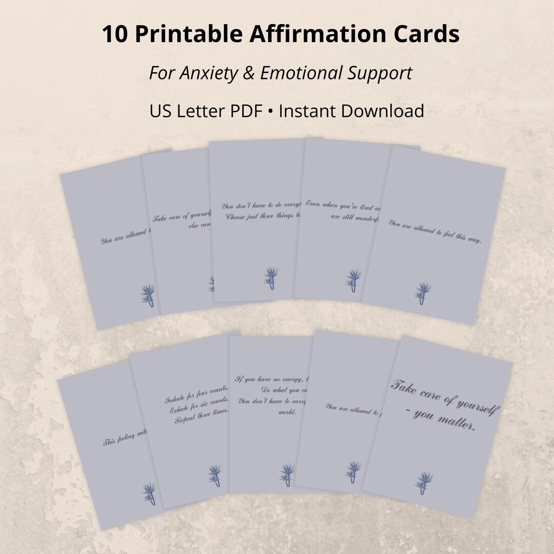Printable Affirmation Cards for Anxiety Gentle Emotional Support ...