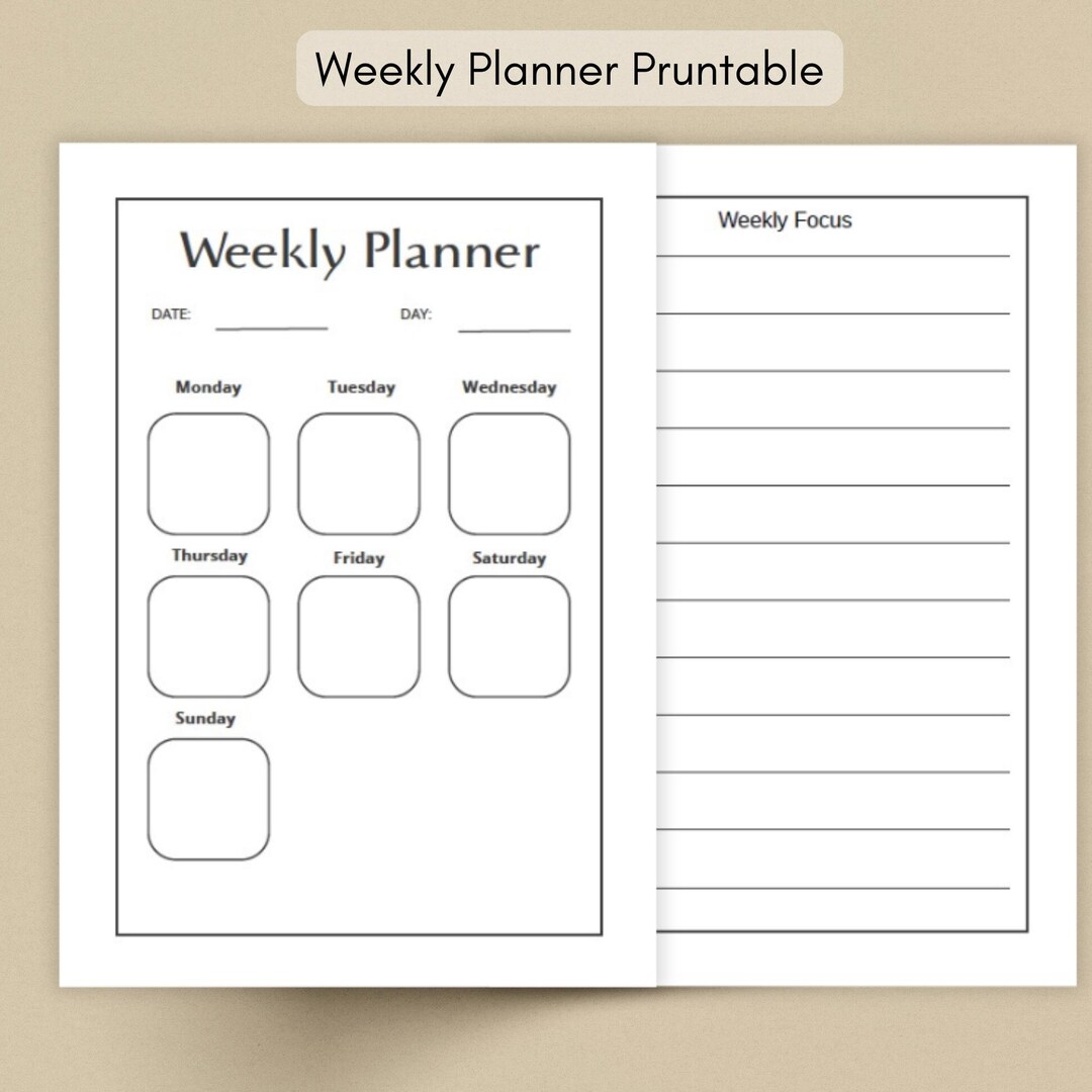 Weekly Planner Monday Start Two Page Printable Minimal Weekly Planning ...