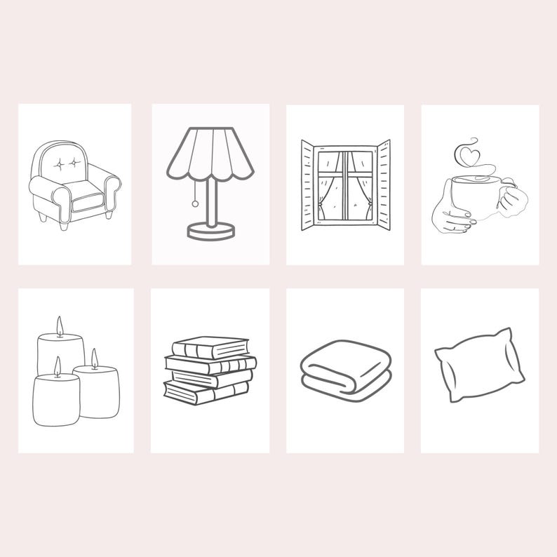 Calm Spaces – 20 Cozy Coloring Pages, Printable A4, Relaxing Line Art ...