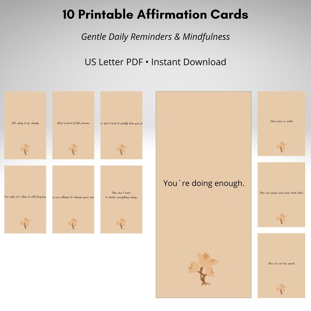 Printable Gentle Reminder Cards Mindfulness Daily Awareness Minimal US ...