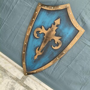 Handcrafted Medieval Knight Shield – Blue & Gold Cross Design – LARP ...