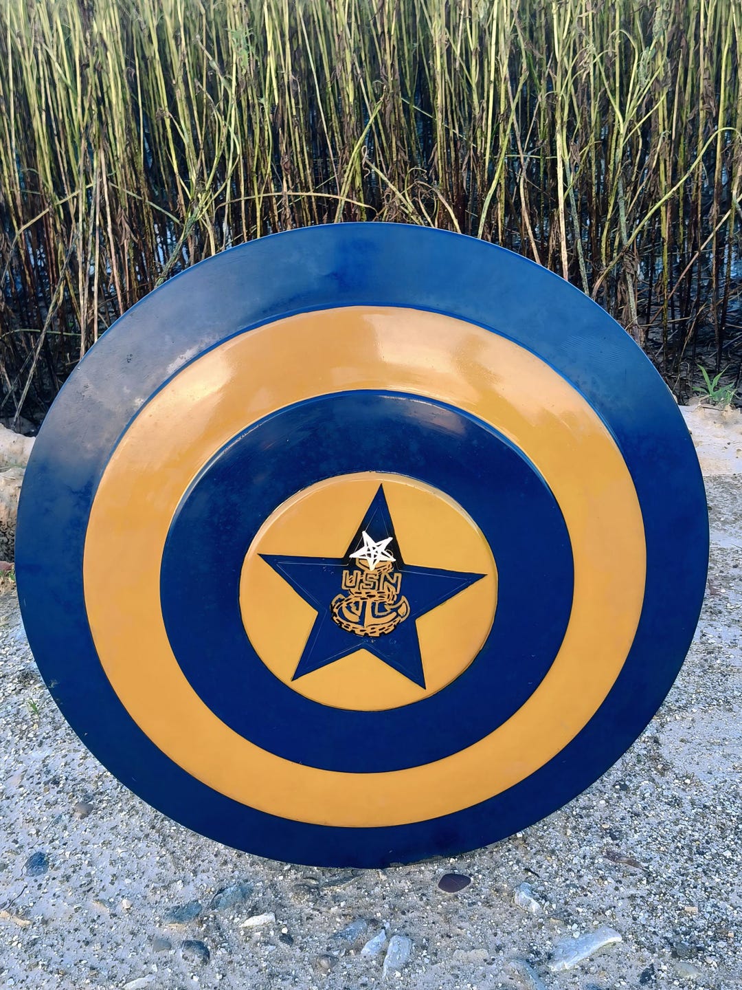 Handmade Superhero-inspired Round Shield – Blue & Gold Star Design ...