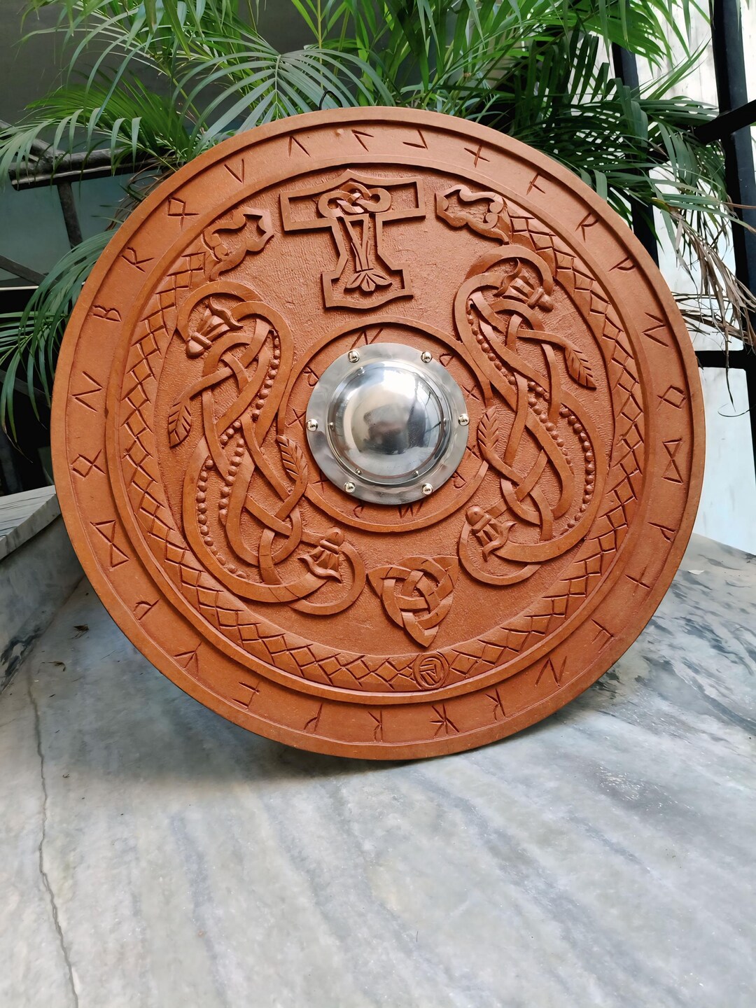 Handmade Viking Shield With Norse Dragon Carving | Wooden Round Warrior ...