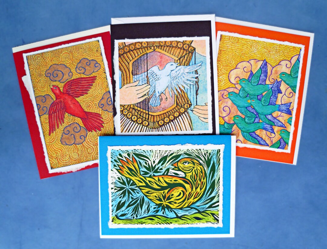 Handmade Feathered Friends Note Card Set, Bird Art Cards - Etsy