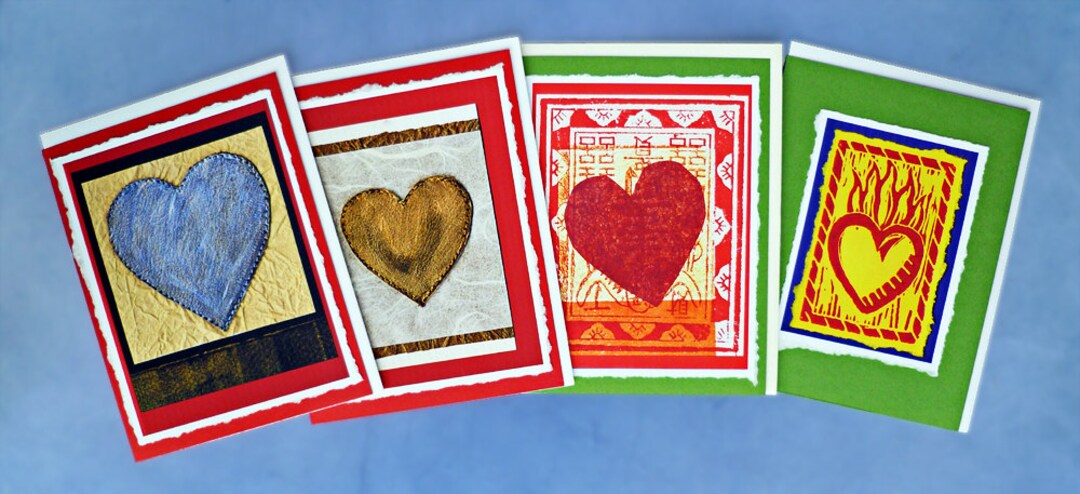 Valentine's Day Card Set, Mixed Media Collage Art (4 Designs) - Etsy