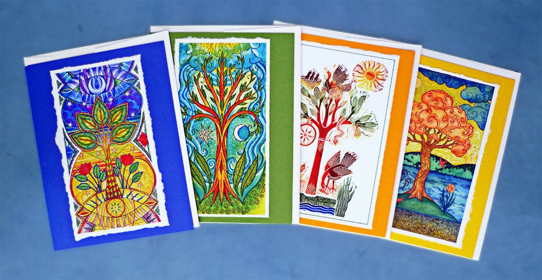 Magical Tree Handmade Note Cards, Celestial Art, Set of 4 - Etsy