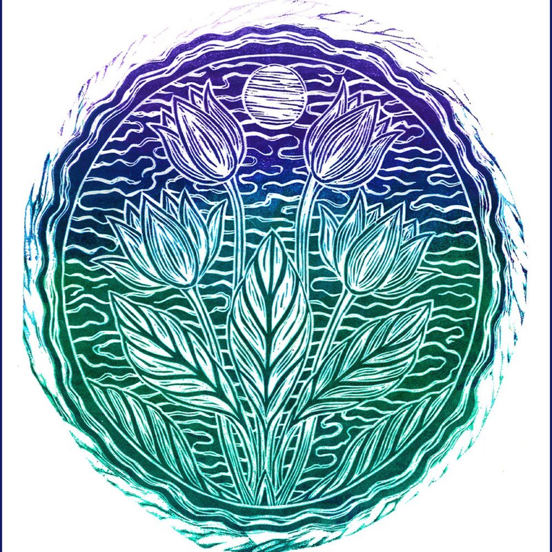 Lotus Linocut - Etsy