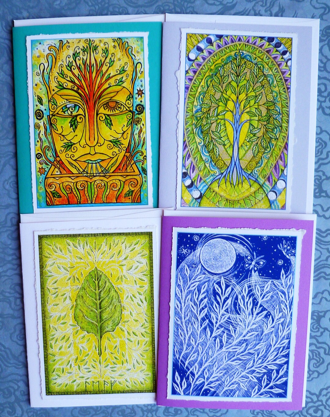 Elven Spirit Set of Four Hand Made Notes, Elven Tree, Le Genie Magique ...