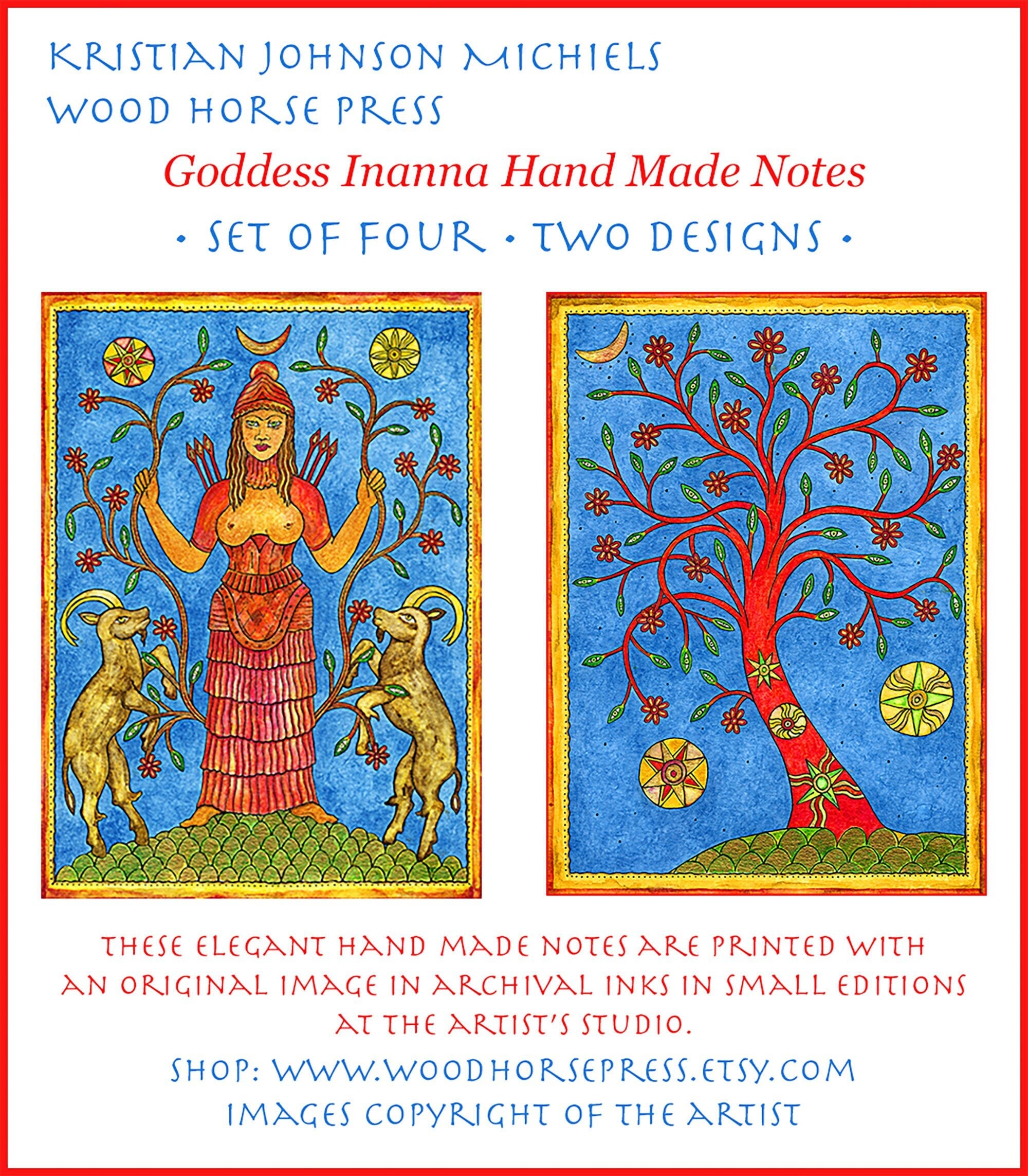 Goddess Inanna Four Hand Made Note Set, Two Designs, Goddess, Inanna, Devine Feminine, Altar ...