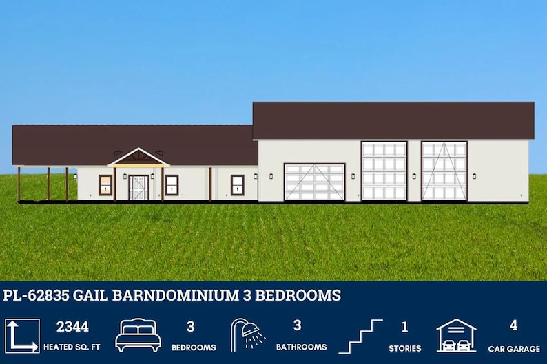 PL-62835 Gail Barndominium House Plan - Etsy