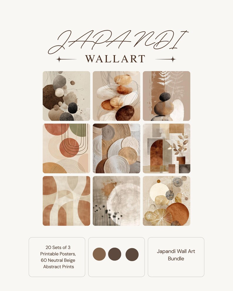 Japandi Wall Art Set, 3 Neutral Beige Abstract Prints, Minimalist ...