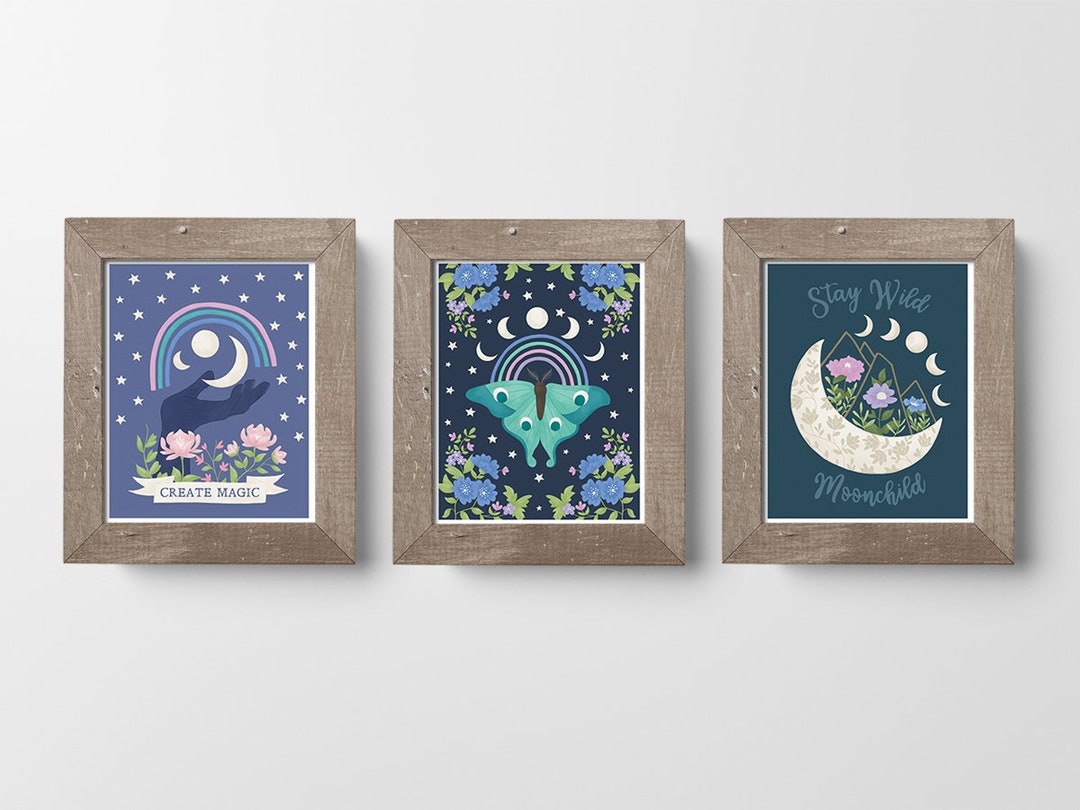 Moon Magic Art Prints // Moon Phase Art // Set of 3 // Celestial Art ...