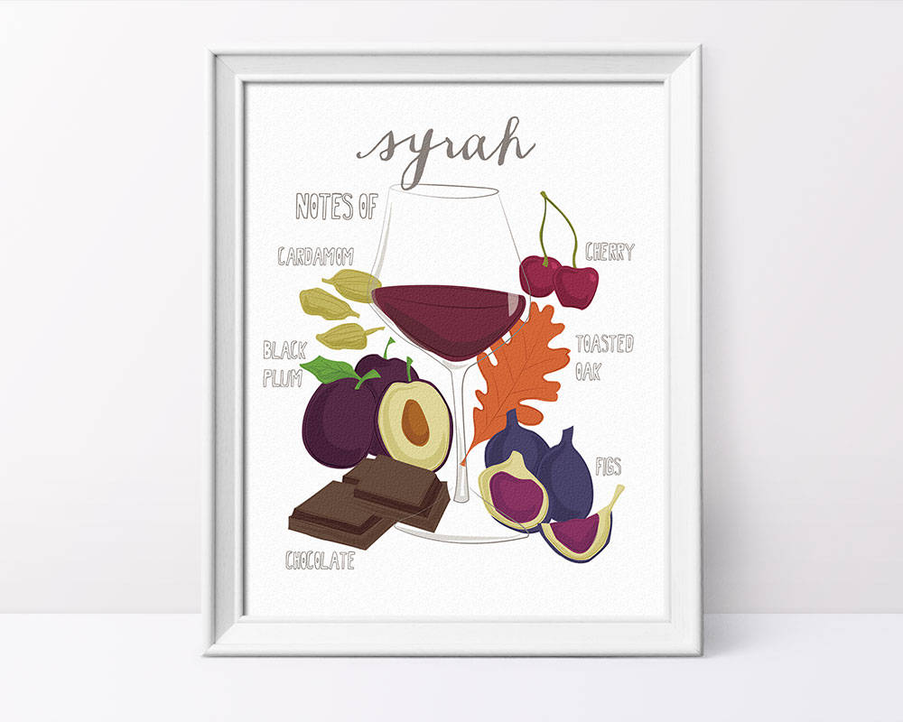 Wine Art Decor // Kitchen Art // Syrah Print // Foodie Gift // Food ...