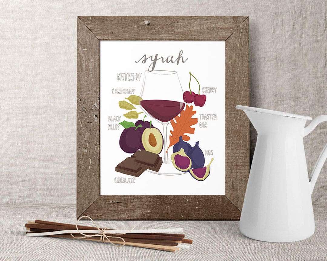 Wine Art Decor // Kitchen Art // Syrah Print // Foodie Gift // Food ...