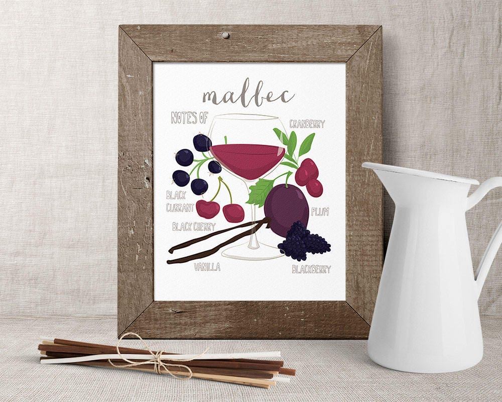 Wine Art Print // Kitchen Wall Art // Malbec Print // Food Art Prints ...