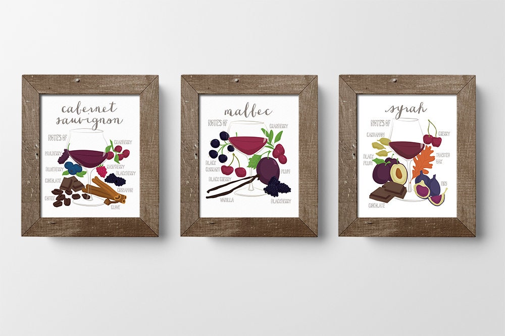 Wine Print Set of 3 // Wine Art Decor // Kitchen Art // Living - Etsy
